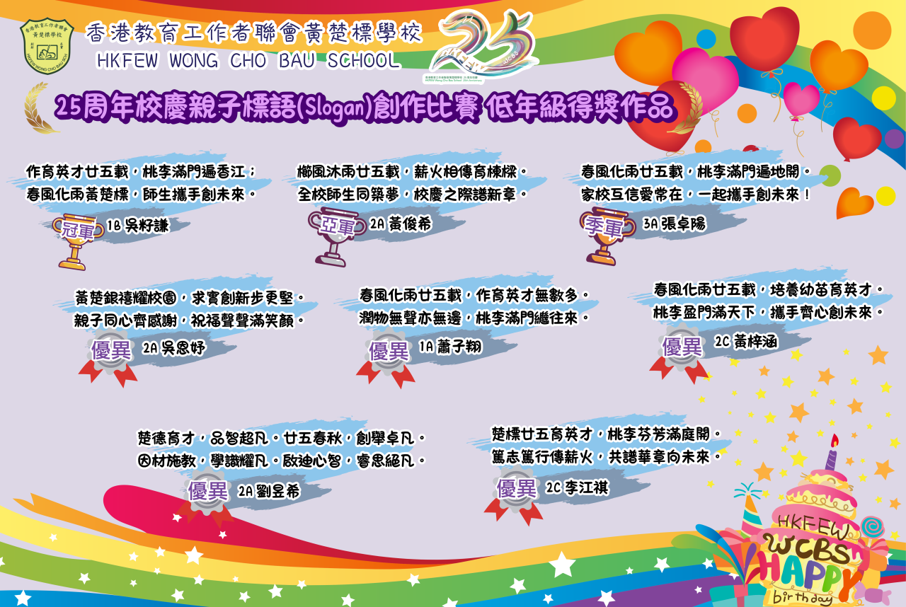 25周年親子標語(Slogan)創作比賽 | 香港教育工作者聯會黃楚標學校